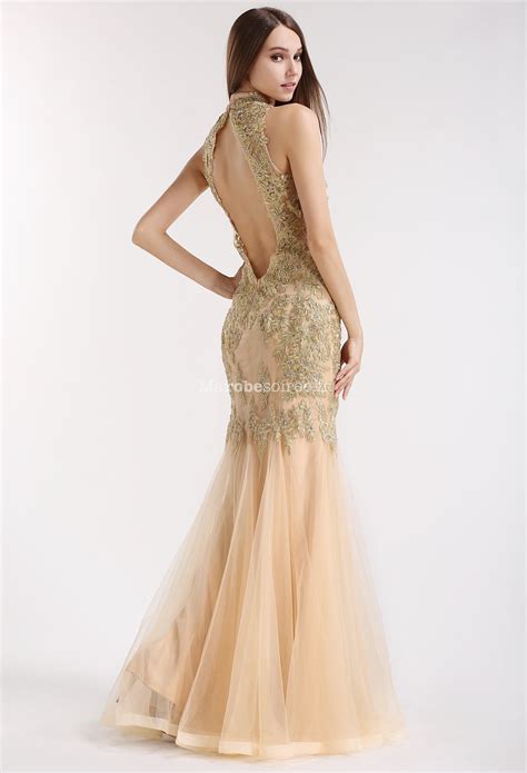Robe De Soirée Or Fourreau Dos Nu