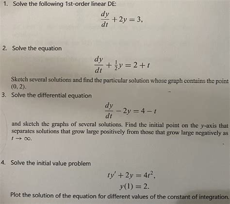 Solved 1 Solve The Following 1 St Order Linear De