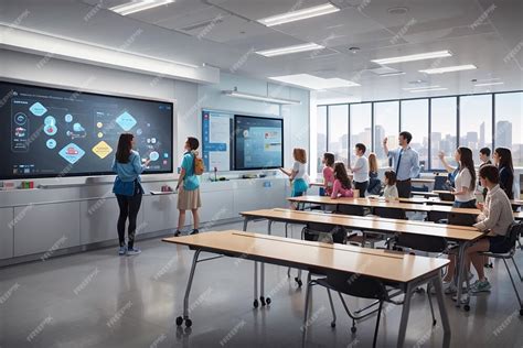 Premium Photo The Evolution Of Smartboards Interactive Displays In The Futuristic Classroom