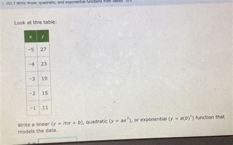 Solved Dd 7 Write Linear Quadratic And Exponential Functions From