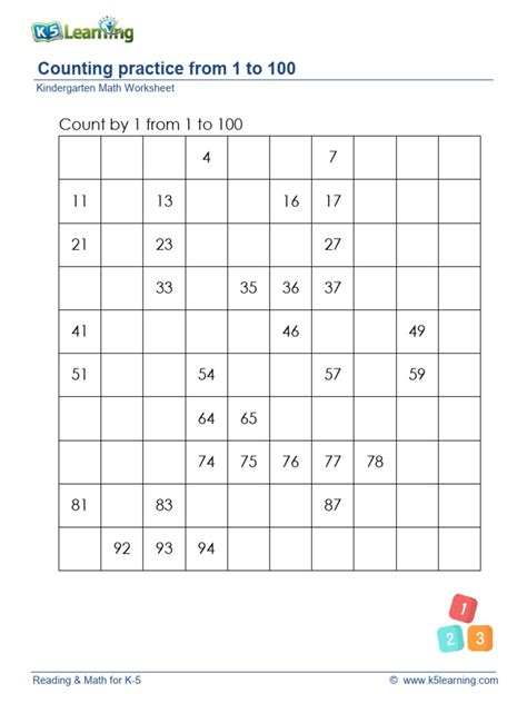 Kindergarten Counting Missing Number Sequence 1 100 C Pdf