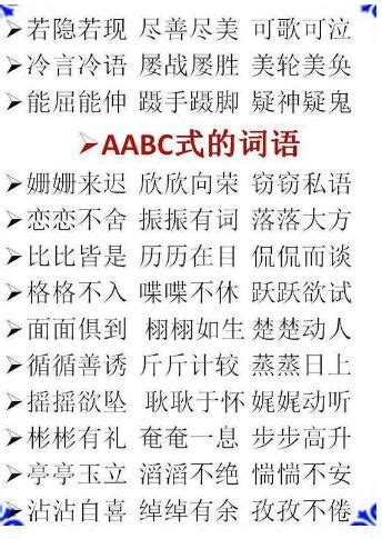 汉字小课堂 小学必考的ABB AABB ABCC式成语词汇大全