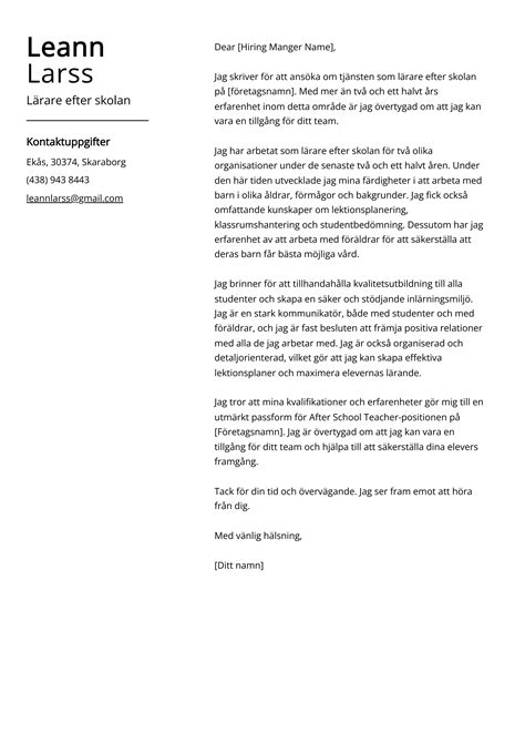 Lärare Efter Skolan Exempel På Personligt Brev För 2024