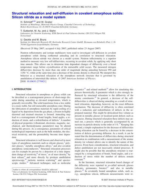 Pdf Structural Relaxation And Self Diffusion In Covalent Amorphous