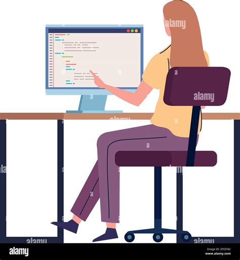 Female Programmer Working With Computer Stock Vector Image And Art Alamy
