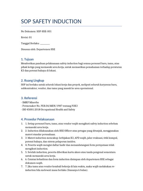 Sop Safety Induction Pdf