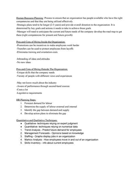 Class 5 Lecture Notes 5 Human Resource Planning Process To Ensure
