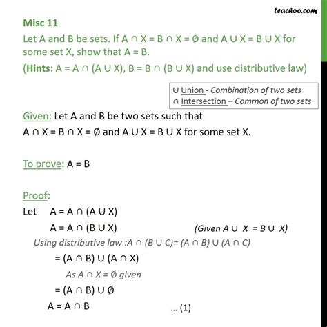 Misc 11 Let A and B be sets If A X B X Φ and A U X B U X