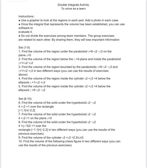 Solved Double Integrals Activity To Solve As A Team Chegg
