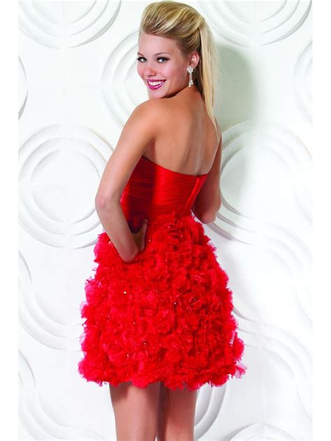 Red A Line Strapless Sweetheart Zipper Short Mini Cocktail Dresses With Sash And Ruffles