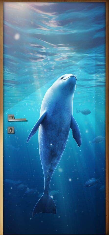 Adesivo De Porta Narval Nadando No Ártico Decoração Marinha Exclusiva