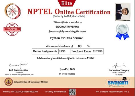 Siddharth Verma On Linkedin Nptel Top1 Datascience Python Machinelearning Continuouslearning
