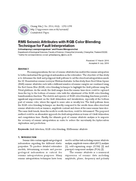 Rms Seismic Attributes With Rgb Color Blending Technique For Fault Interpretation Pdf