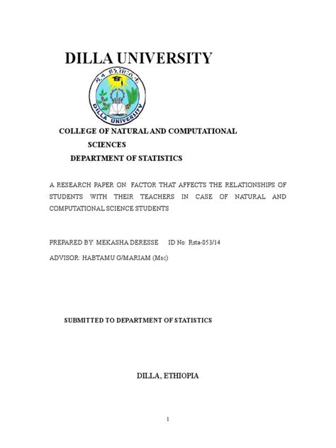 Dilla University College Of Natural And Computational Sciences Pdf Logistic Regression