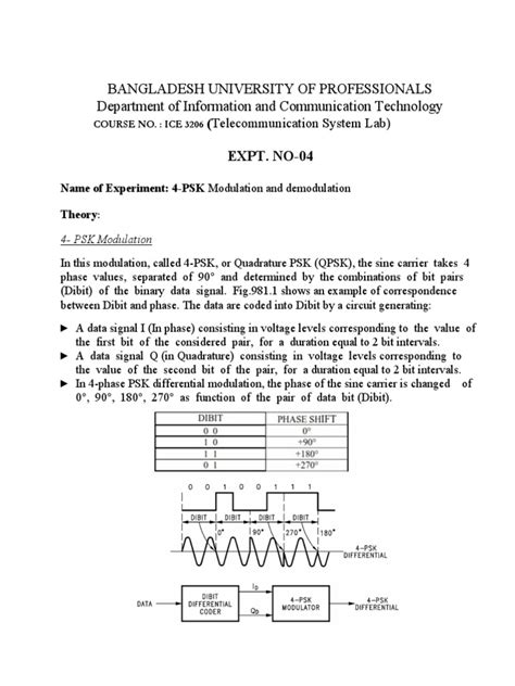 Expt 04 4 Psk Modulation And Demodulation Pdf Modulation
