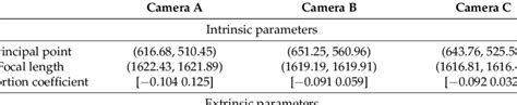 Measured Intrinsic And Extrinsic Parameters Of The Cameras Download