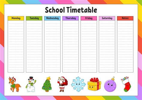 남학생을위한 학교 일정 시간표 빈 템플릿 메모 만화 캐릭터 벡터 일러스트와 함께 주간 대패 프리미엄 벡터