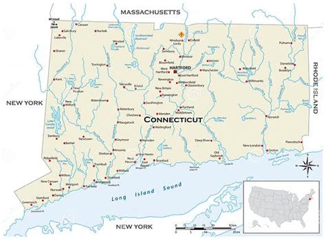 Highly Detailed Physical Map Of The Us State Of Connecticut Stock