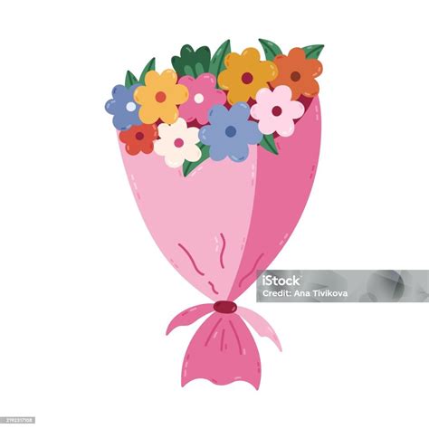 발렌타인 데이 생일 국제 여성의 날 결혼식에 선물로 꽃의 유치한 만화 꽃다발 손으로 그린 봄 꽃 선물 흰색에 고립 된 꽃 꽃 무리의 귀여운 클립 아트 0명에 대한 스톡 벡터