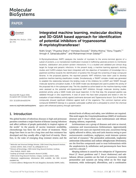 Pdf Integrated Machine Learning Molecular Docking 3d Qsar Based