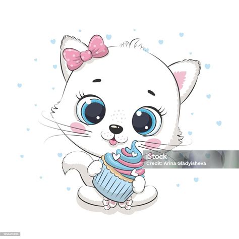 컵 케이크와 귀여운 아기 고양이 베이비 샤워 인사말 카드 파티 초대장 패션 의류 티셔츠 프린트에 대한 벡터 일러스트레이션 0명에 대한 스톡 벡터 아트 및 기타 이미지