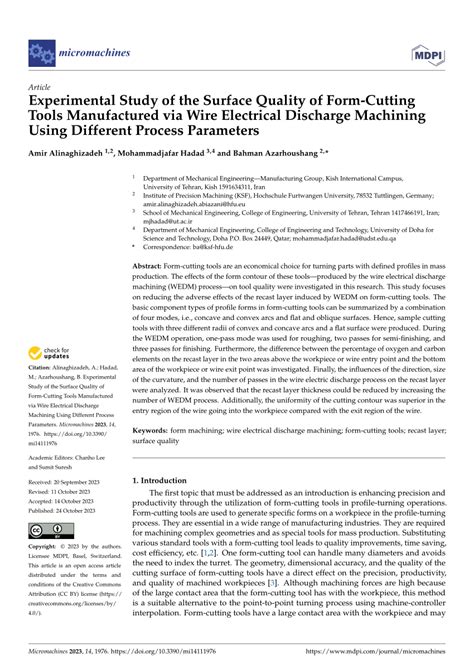 Pdf Experimental Study Of The Surface Quality Of Form Cutting Tools