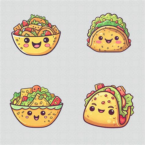 Taco Tuesday Kawaii Clipart Bundle Cute Png Taco Bowls Etsy