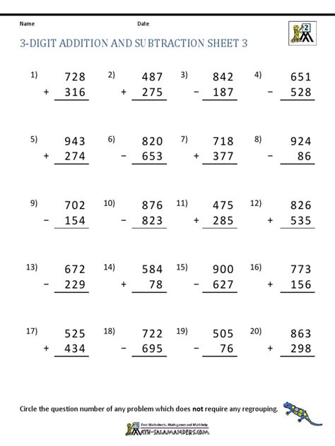 3 digit addition and subtraction 3 pdf