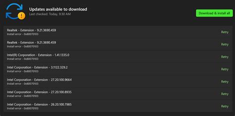 Windows 11 Microsoft Update Run On 2 15 2023 Showing Intel Install Error 0x80070103 Intel