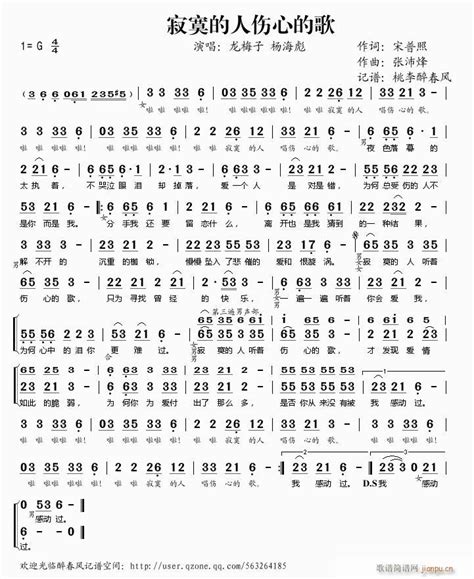 寂寞的人伤心的歌 龙梅子 杨海彪 歌谱简谱网