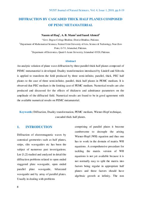 Pdf Diffraction By Cascaded Thick Half Planes Composed Of Pemc