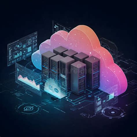 A Digital Cloud With Servers And Data Visualizations Representing Cloud Computing And Data