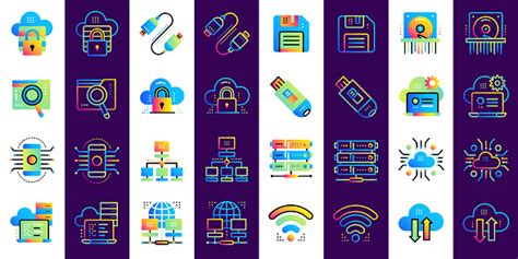 그라데이션 플랫 아이콘 집합이 클라우드 컴퓨팅 및 인터넷 기술 프레 젠 테이 션 모바일 애플 리 케이 션 웹사이트 인터페이스에 대 한 적합 하 고 인쇄 0명에 대한 스톡