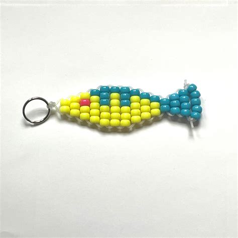 Custom Beaded Fish Keychain Etsy Canada Pony Bead Crafts Pony Bead