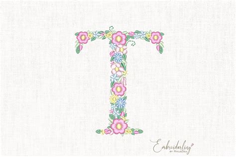 Floral Letter T Machine Embroidery · Creative Fabrica