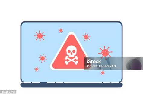 노트북 화면에서 바이러스 경고 감지 사기 또는 스팸 피싱 위협 트로이 목마 또는 맬웨어 메시지 해커 바이러스 백신 작업 최근 벡터 개념 개념에 대한 스톡 벡터 아트 및 기타
