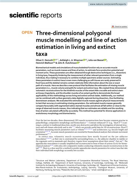 Pdf Three‑dimensional Polygonal Muscle Modelling And Line Of Action Estimation In Living And