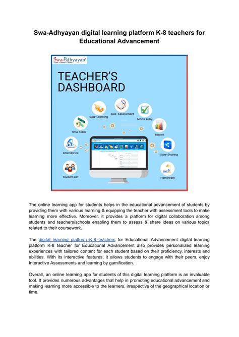 Ppt Swa Adhyayan Digital Learning Platform K 8 Teachers For Educational Advancement Powerpoint