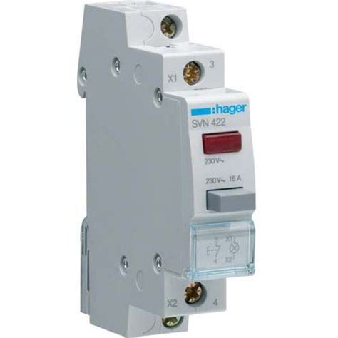 Кнопка (кнопочный пост) без фиксации Hager SVN422 2НЗ 16А с красной LED ...