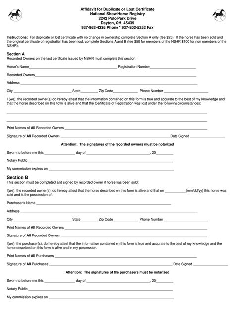 Fillable Online Nshregistry Affidavit For Duplicate Or Lost Certificate Form Doc Nshregistry
