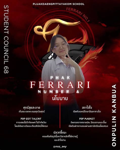 สภานักเรียนโรงเรียนปลวกแดงพิทยาคม 🌟พรรคเฟอร์รารี่ เบอร์ 4 ผู้ลงสมัครเลือกตั้งประธานคณะกรรมการ