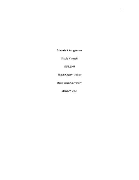 Module 9 Assignment 1 Module 9 Assignment Nicole Visneski Nur Shaun