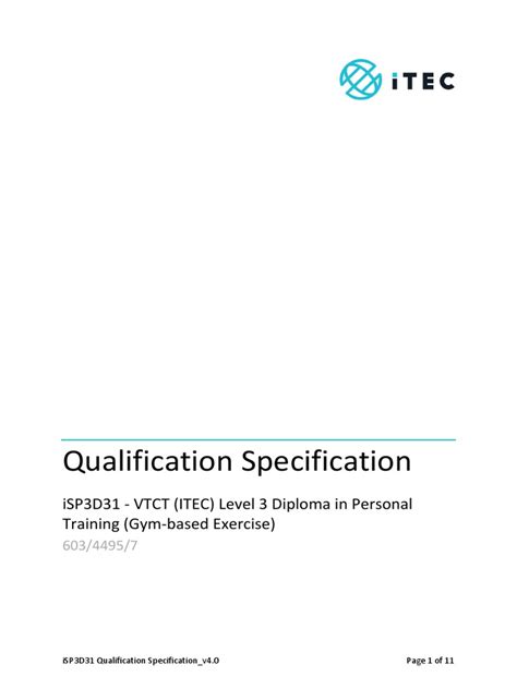 Qualification Specification Isp3d31 Vtct Itec Level 3 Diploma In