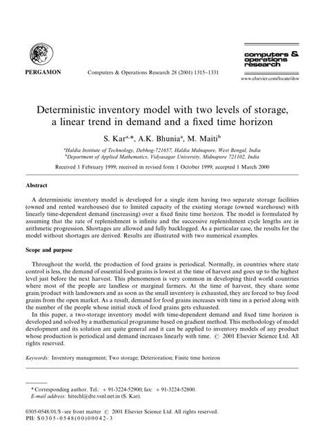 Pdf Deterministic Inventory Model With Two Levels Of Storage A