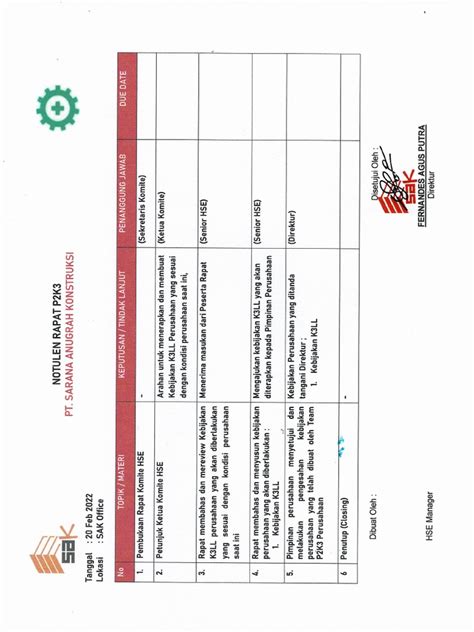 notulen rapat p2k3 pdf
