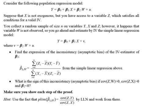 Consider The Following Population Regression Model Y