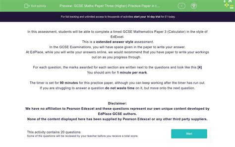 Gcse Maths Paper Three Higher Practice Paper In The Style Of Edexcel