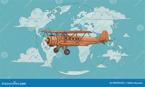 Biplane From World War With Black Outline Model Aircraft Propeller