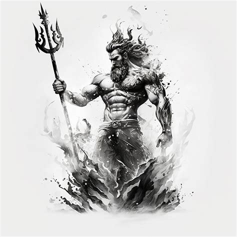 Poseidon God Of The Sea Tattoo Design White Background Png File