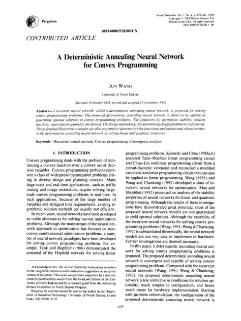 A Deterministic Annealing Neural Network For Convex Programming Pdf